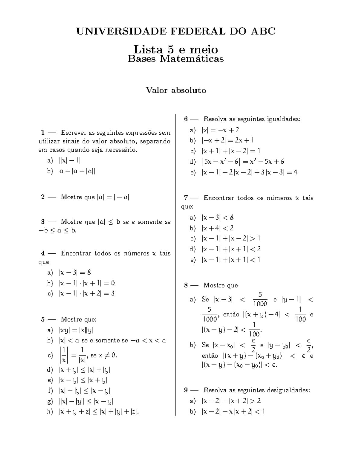 Lista de exercícios 5 e meio - Bases Matemáticas - UNIVERSIDADE FEDERAL ...