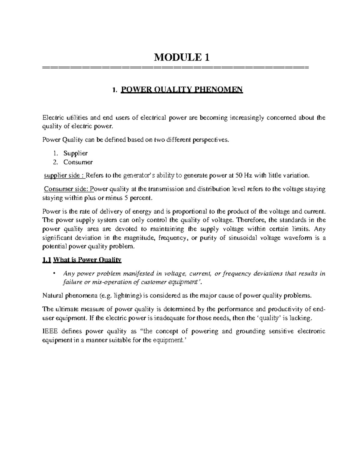 Power Quality S8 elective all modules - MODULE 1 - Studocu