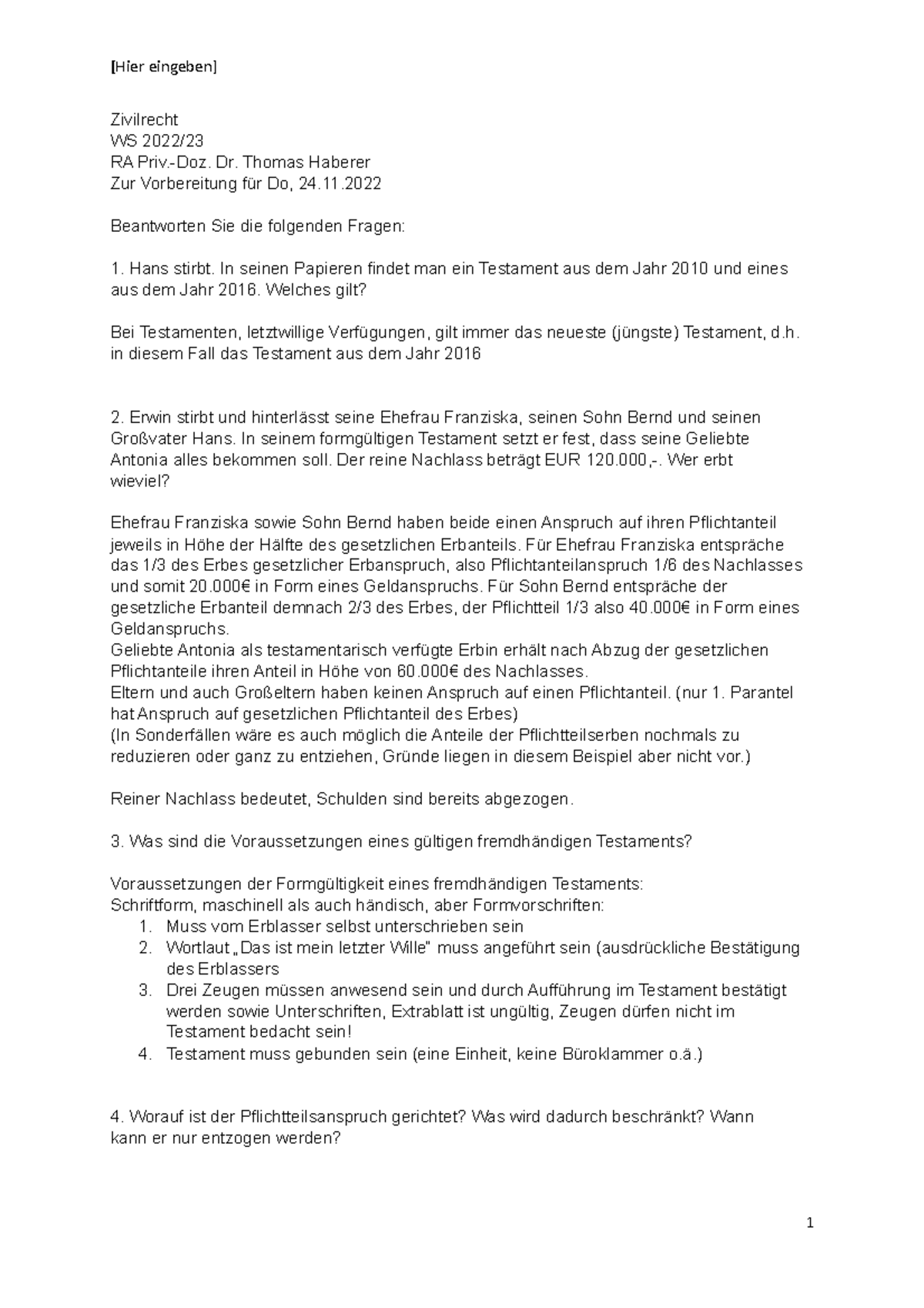 LV8 Zivilrecht - Aufgaben - Zivilrecht WS 2022/ RA Priv.-Doz. Dr ...