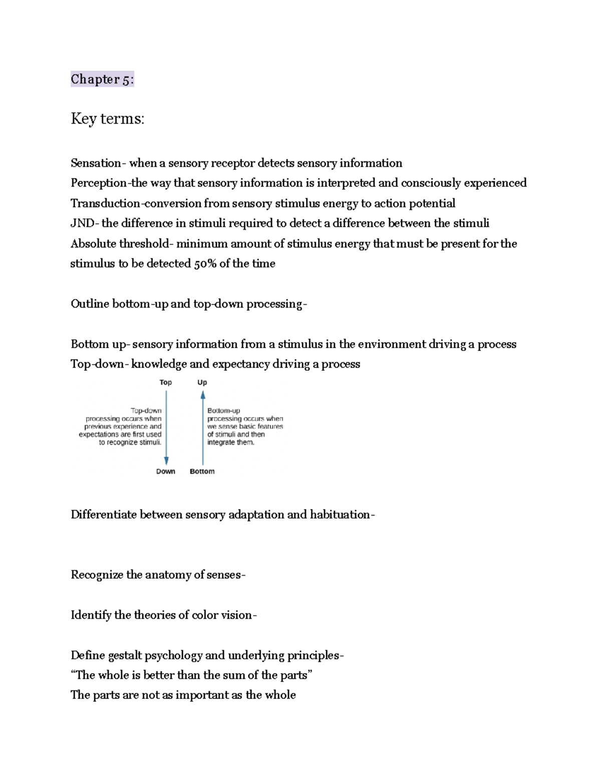 Psych notes - PSY 111, unit 2 chapter 5-7 - Chapter 5: Key terms ...