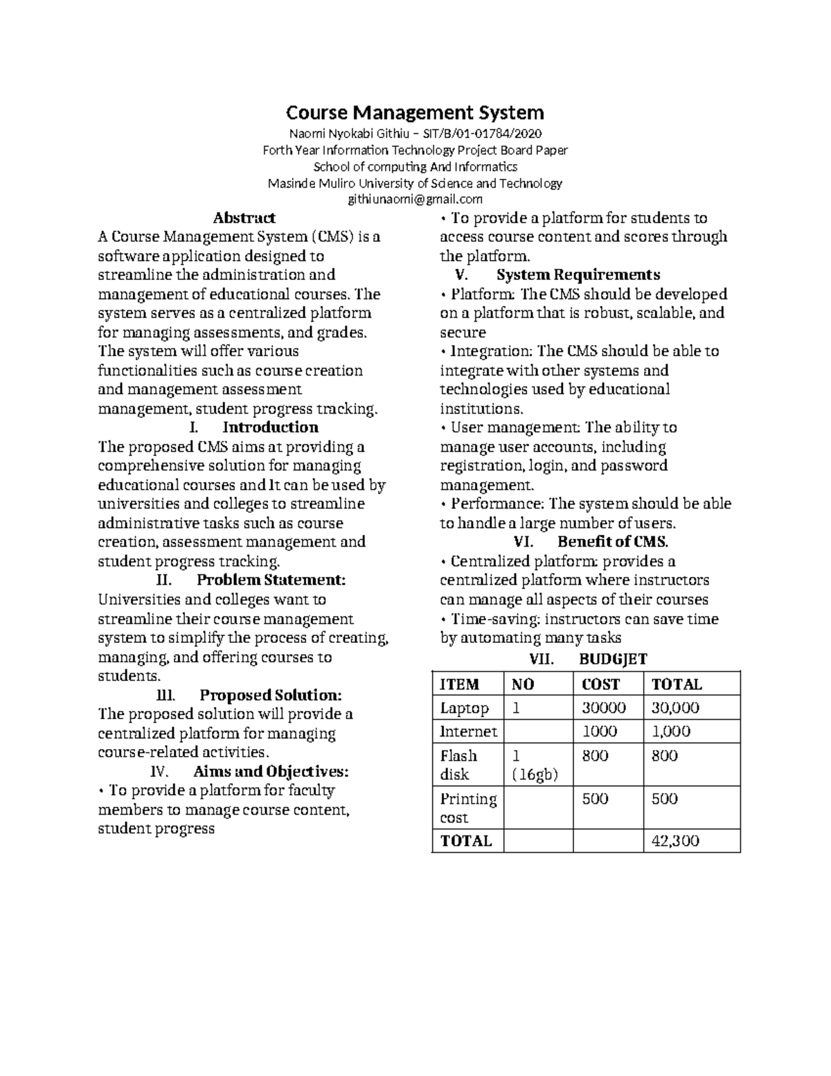 Course Management System Board Paper - Course Management System Naomi ...