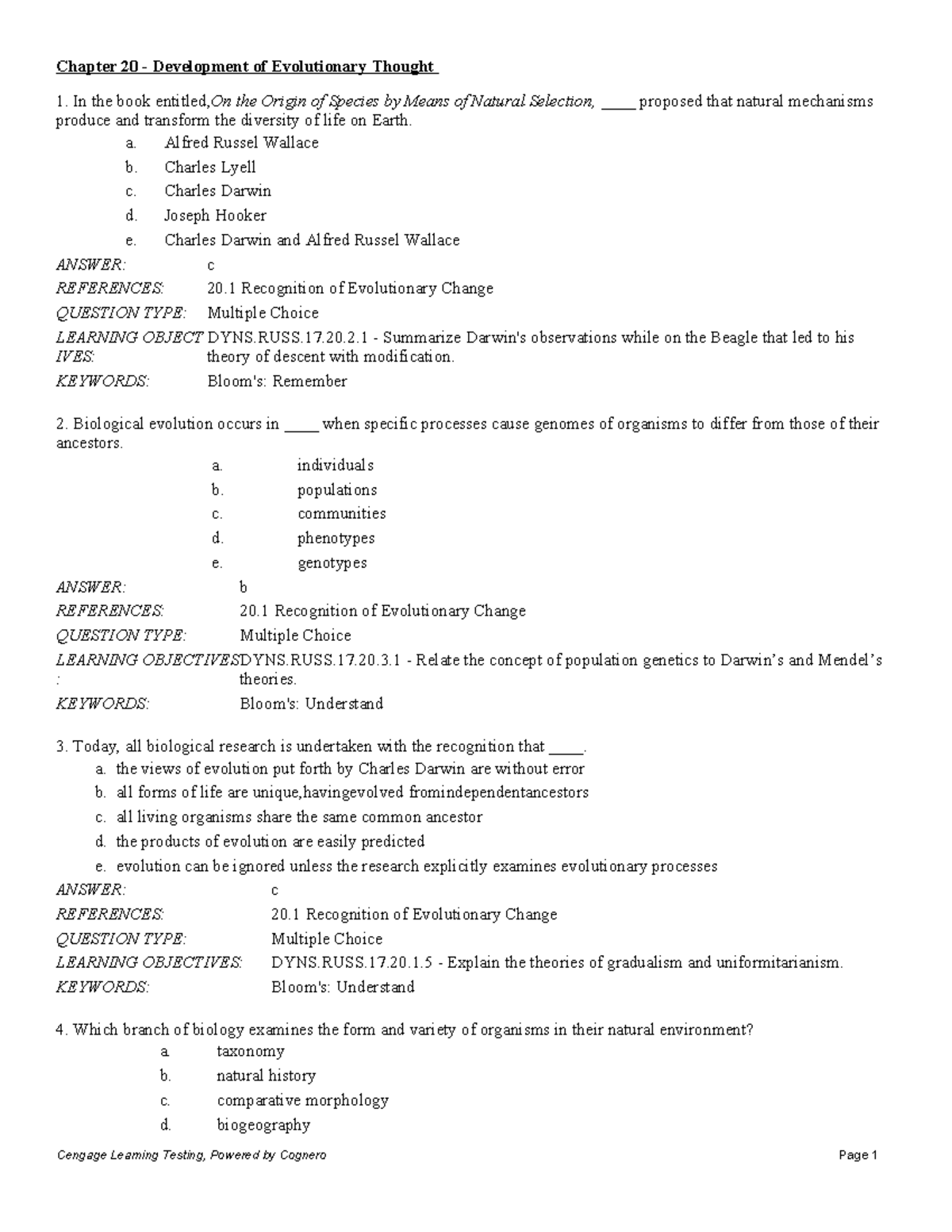 Chapter 20 Development of Evolutionary Thought - 1. In the book ...