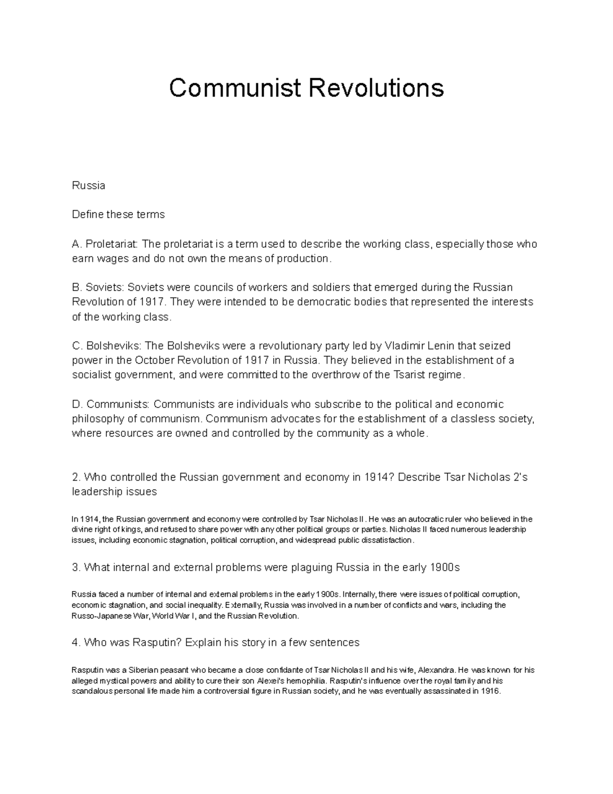 Communist Revolutions AP World History - Google Docs - Communist ...