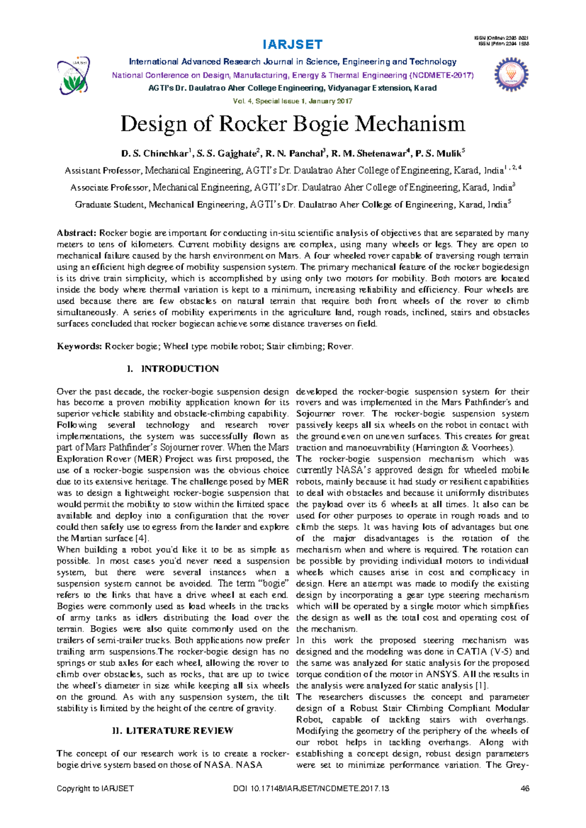 Design of Rocker Bogie Mechanism - IARJSET International Advanced ...