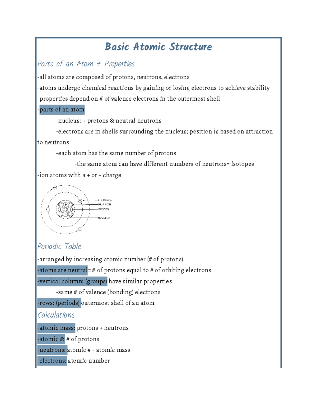 Basic atomic structure overview - Basic Atomic Structure Parts of an ...