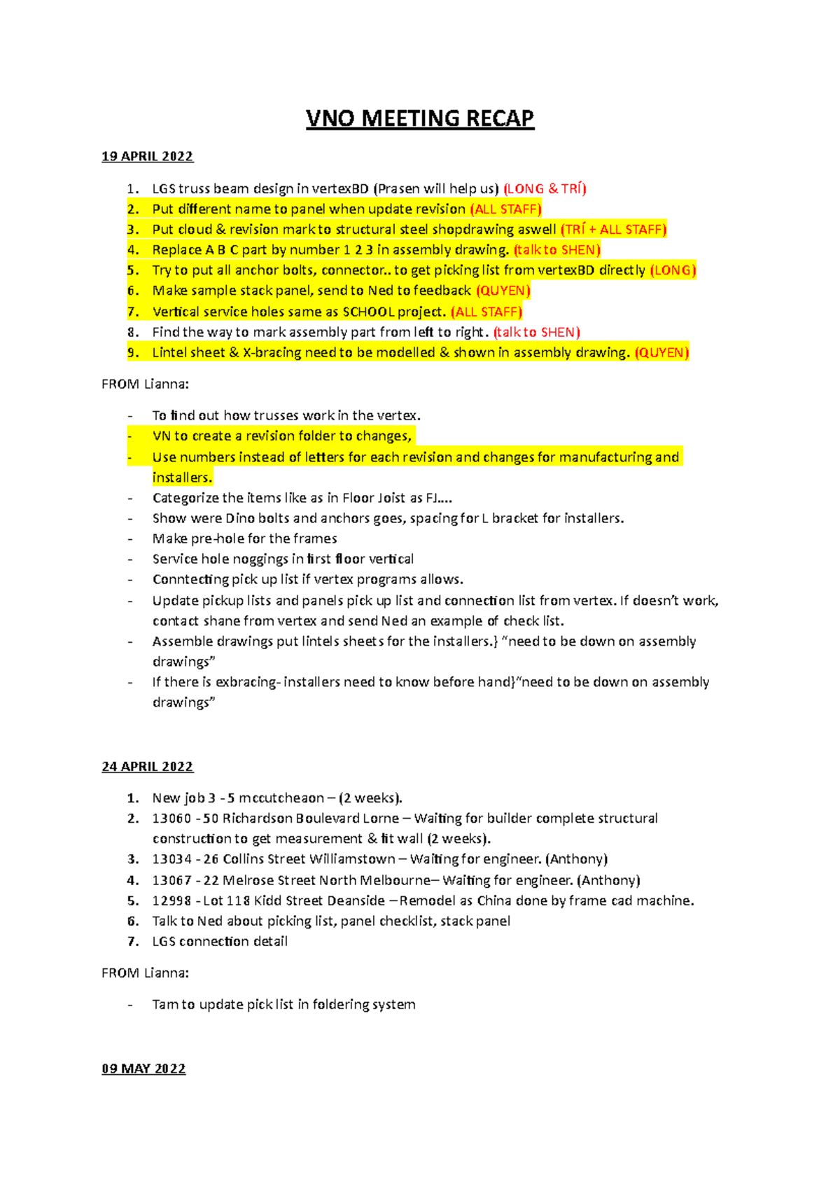 Meeting Recap - quản trị kinh doanh - VNO MEETING RECAP 19 APRIL 2022 ...