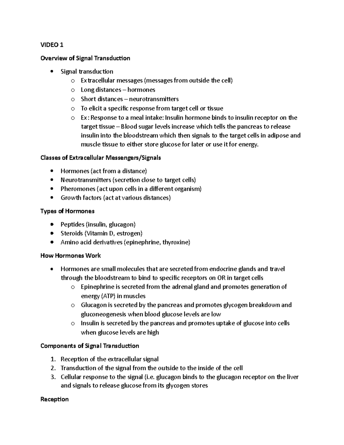 Module 6 - Lecture notes 6 - VIDEO 1 Overview of Signal Transduction ...