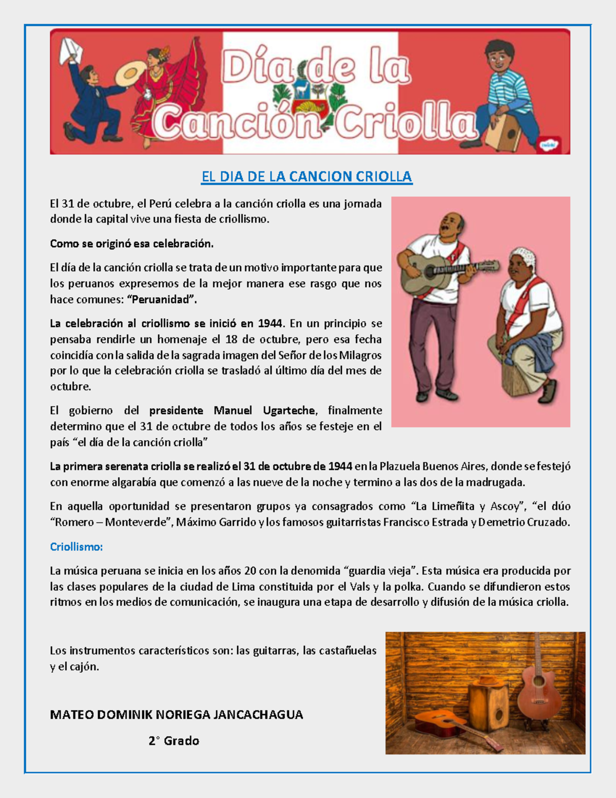 EL DIA DE LA Cancion Criolla - EL DIA DE LA CANCION CRIOLLA El 31 de ...