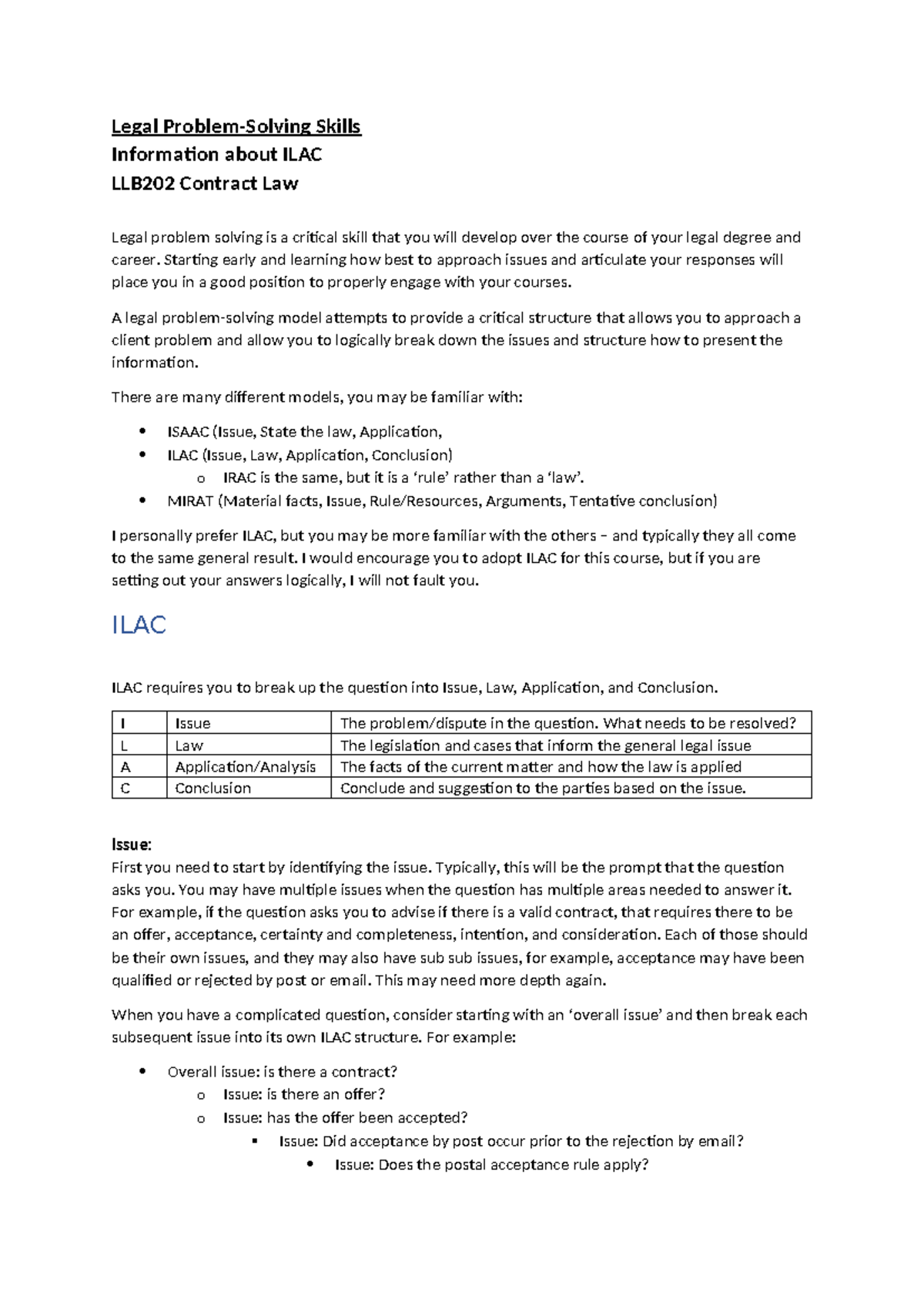 Learn Legal problem solving (ILAC) - Legal Problem-Solving Skills Information about ILAC LLB202 ...