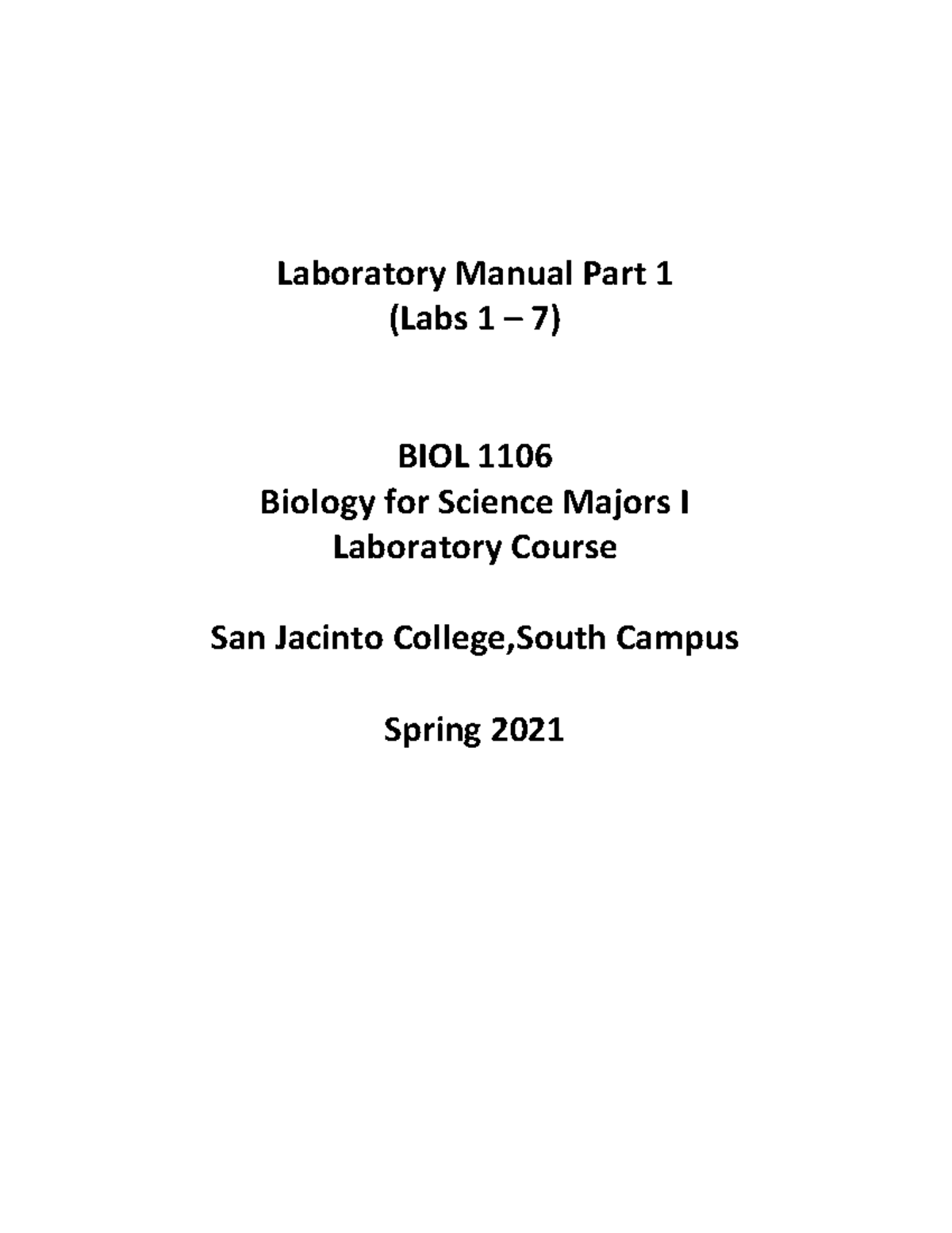 Laboratory Manual Part 1 (Labs 1-7) BIOL 1106 Biology for Science Majors I Laboratory - Studocu