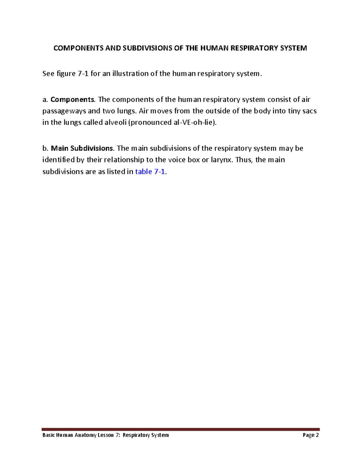Anatomy 7 Lecture Notes - COMPONENTS AND SUBDIVISIONS OF THE HUMAN ...