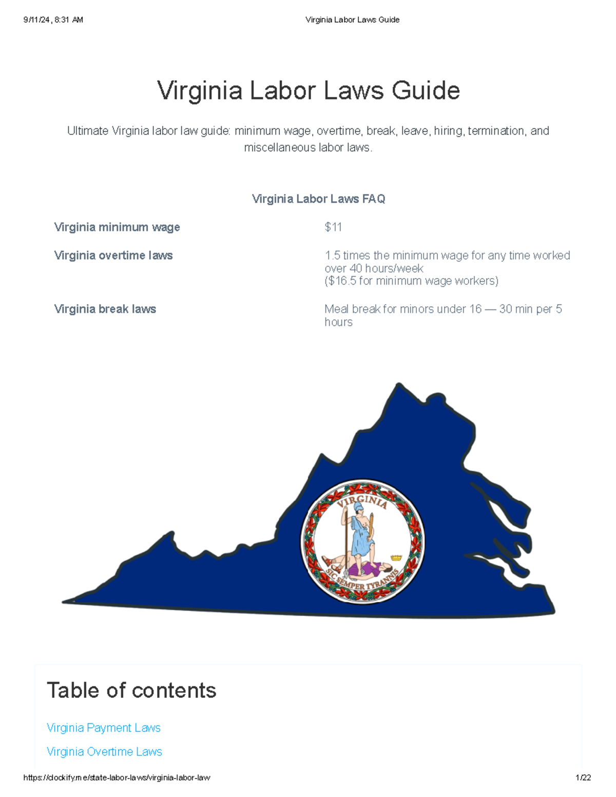 Virginia Labor Laws Guide - Virginia Labor Laws Guide Ultimate Virginia ...
