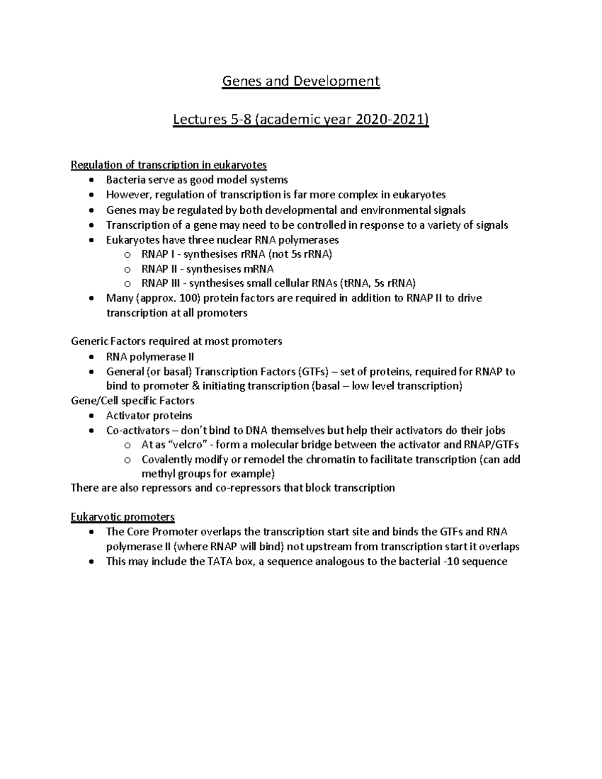 Genes and Development lectures 5to8 20202021 - Genes and Development ...