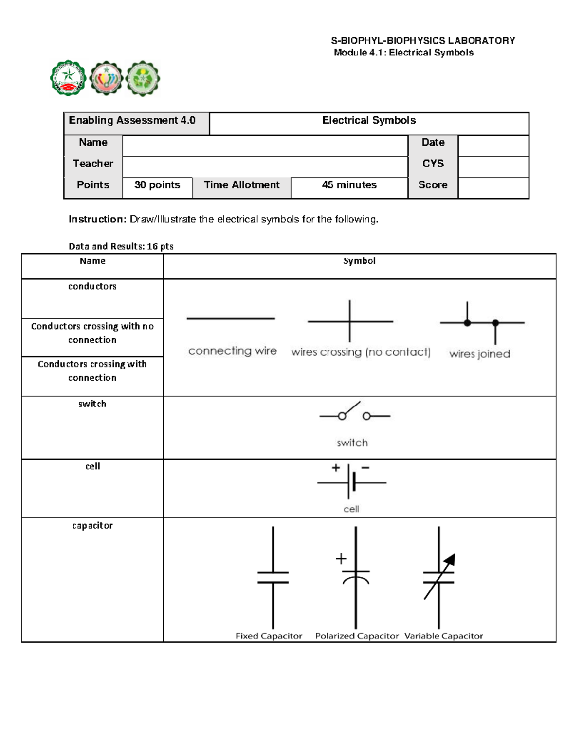 Identification of Electrical Symbols - Introduction to Biophysics - La ...