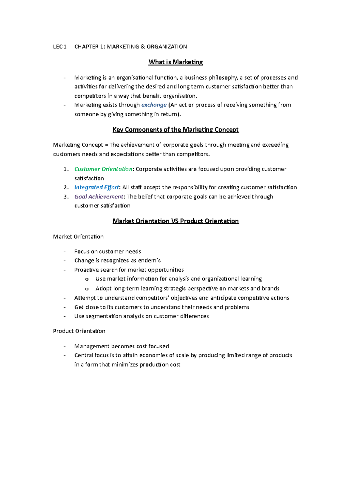 Introduction to Marketing Management - LEC 1 CHAPTER 1: MARKETING ...