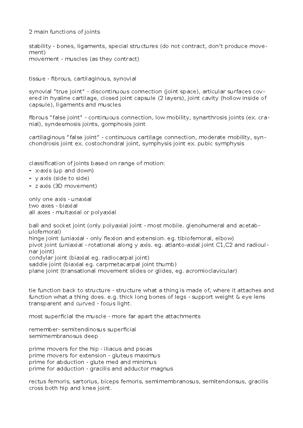 Kinesiology Notes - Teacher - Michael Burke - 2 main functions of ...