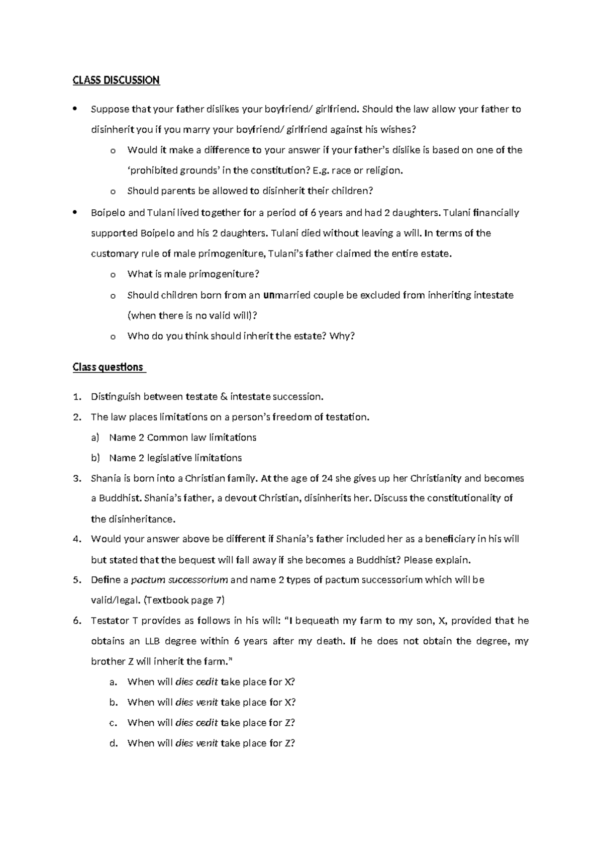 2023 Class Discussion and Class questions - CLASS DISCUSSION Suppose ...