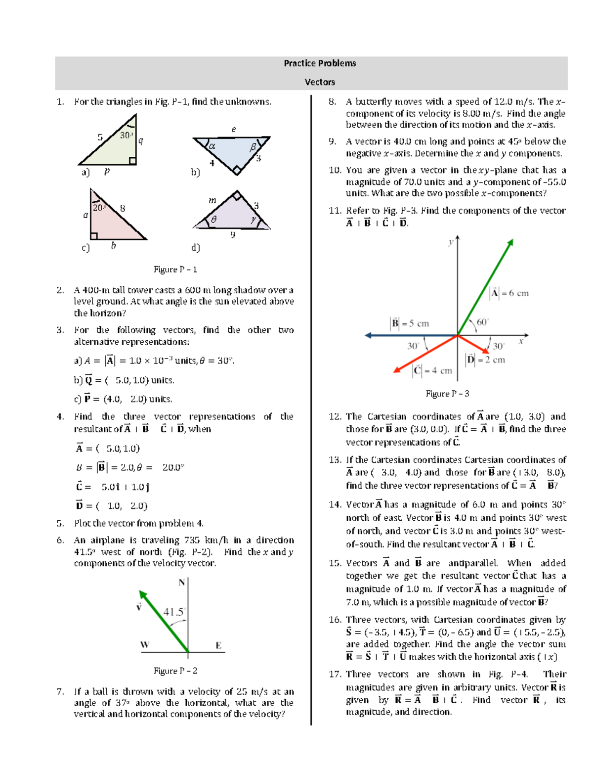 02+Vectors - Ty had - Practice Problems Vectors For the triangles in ...