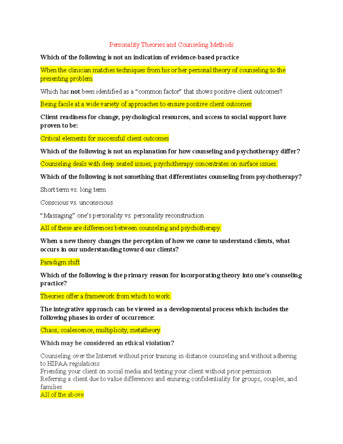 Personality Theories & Counseling Models Concept Checks - Personality ...