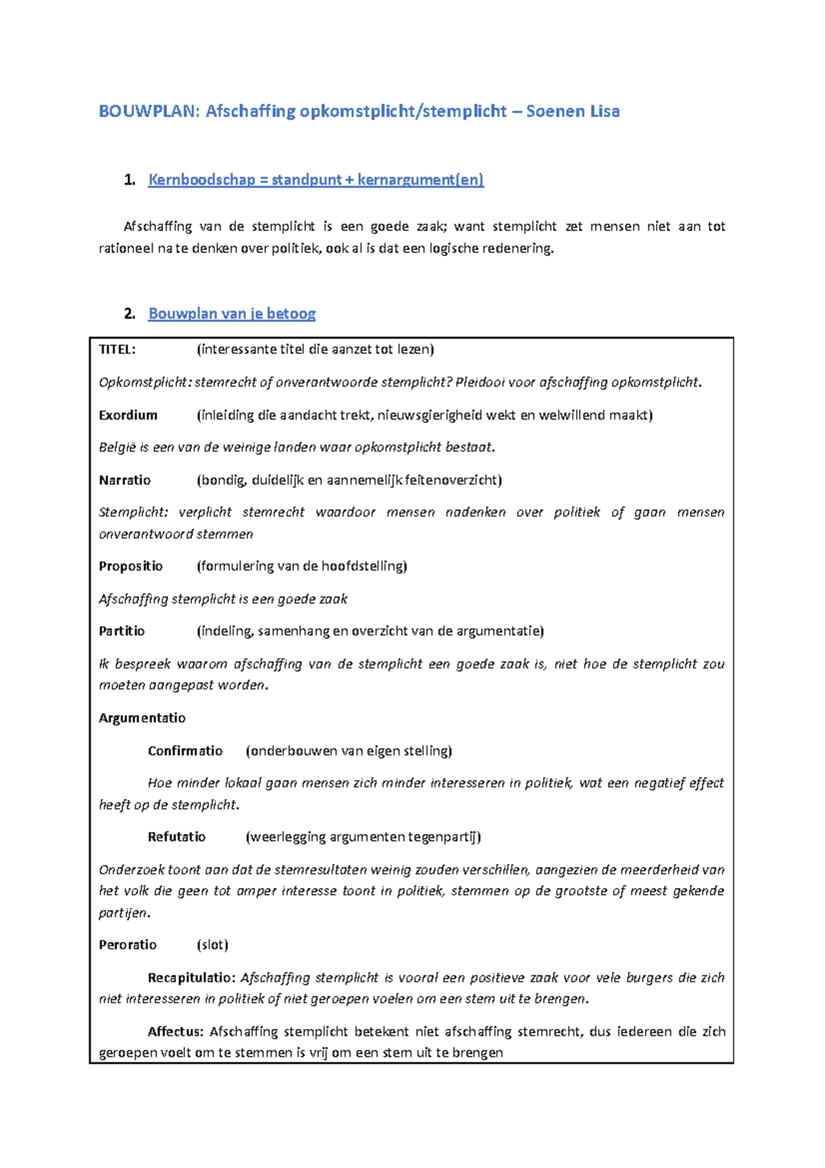 Bouwplan - BOUWPLAN: Afschaffing opkomstplicht/stemplicht – Soenen Lisa ...