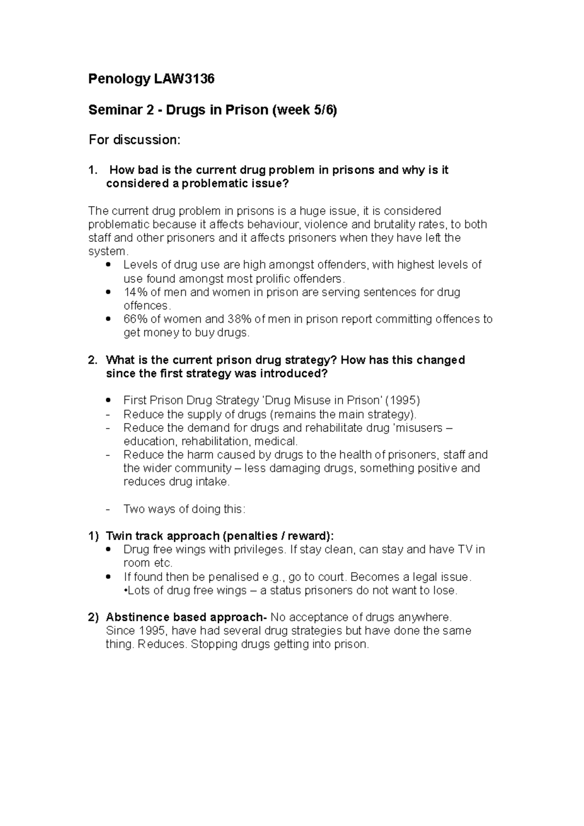 Seminar 2- Drugs - Penology LAW Seminar 2 - Drugs in Prison (week 5/6 ...