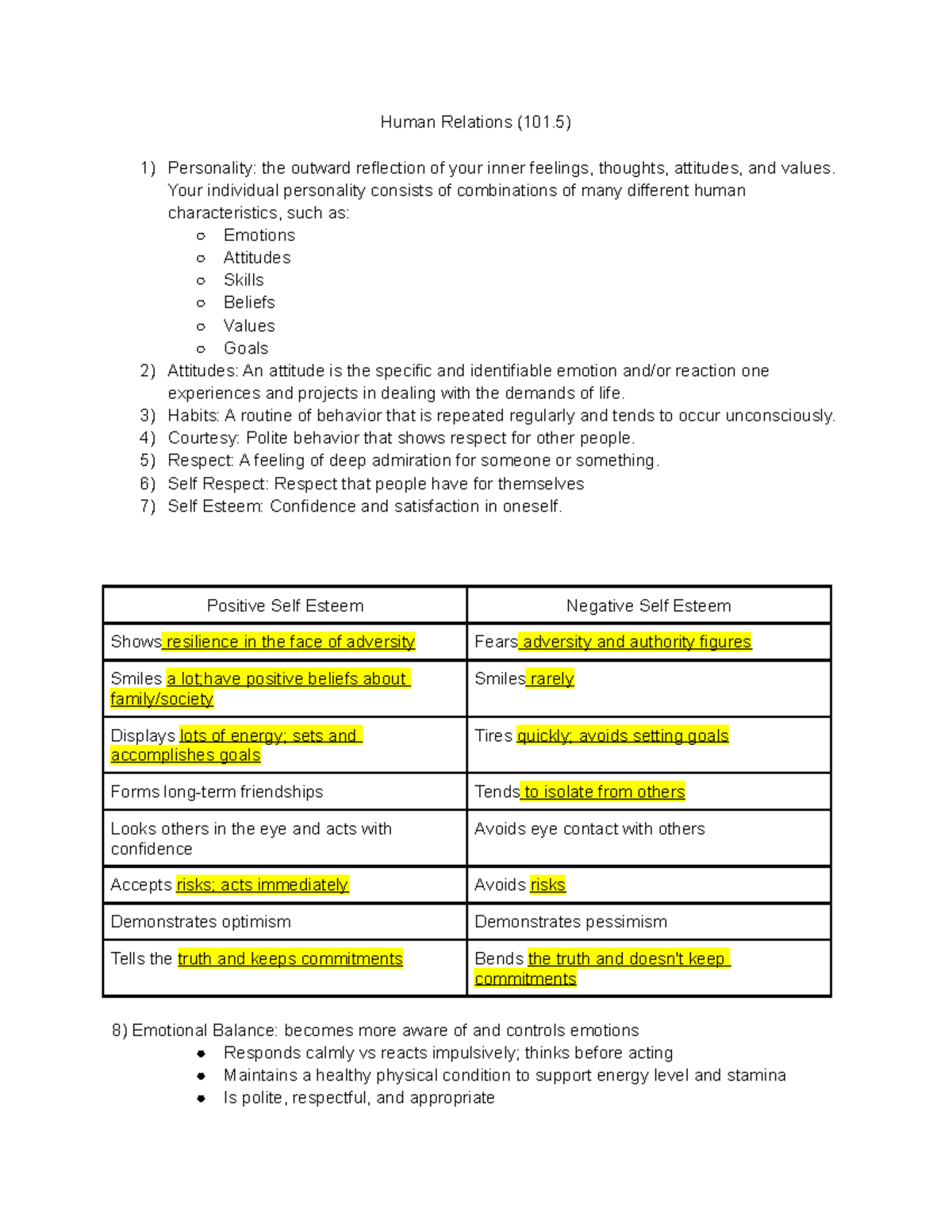 Human Relations (101.5) - Human Relations (101) Personality: the ...