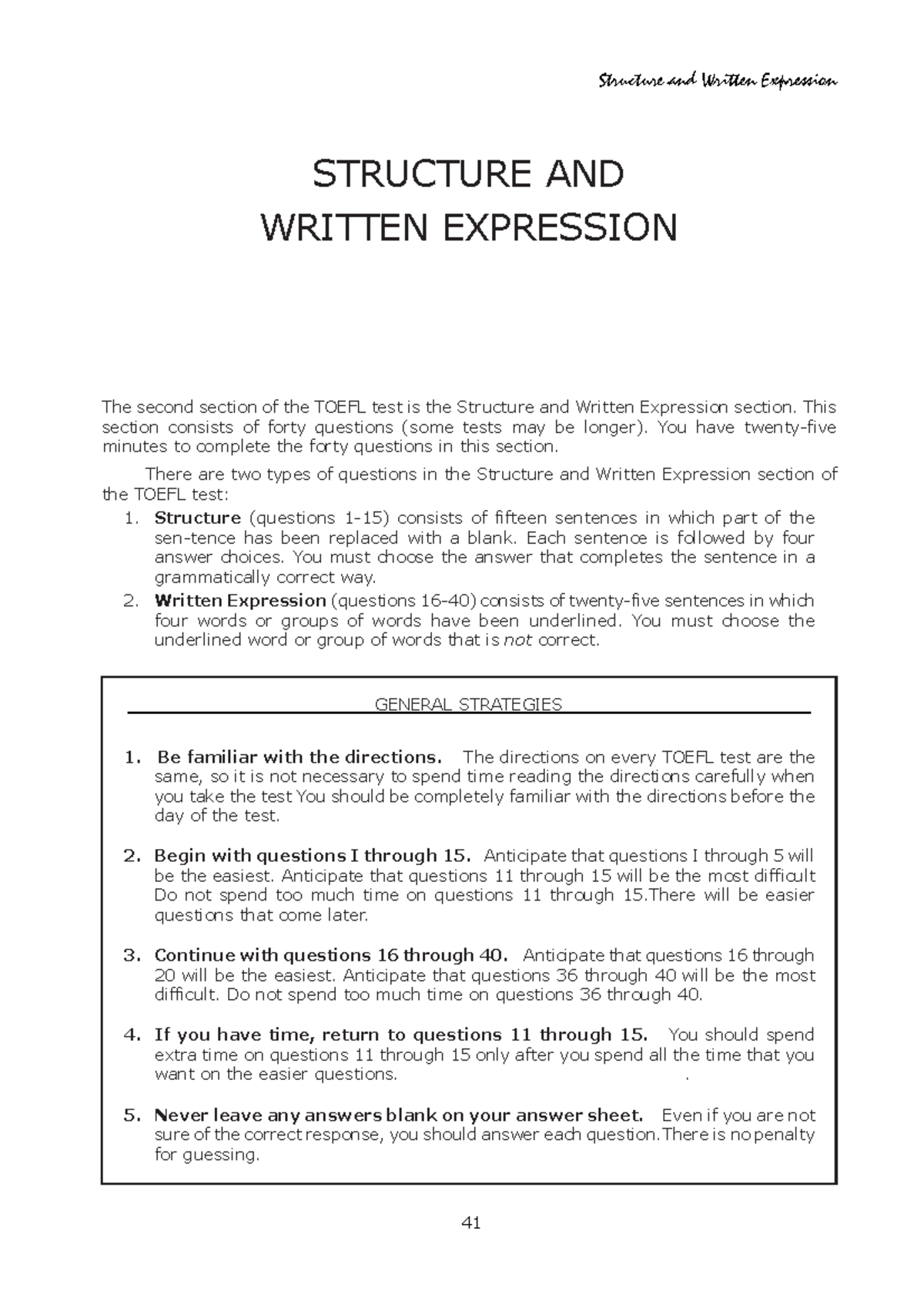 Structure and Written Expression - This section consists of forty ...