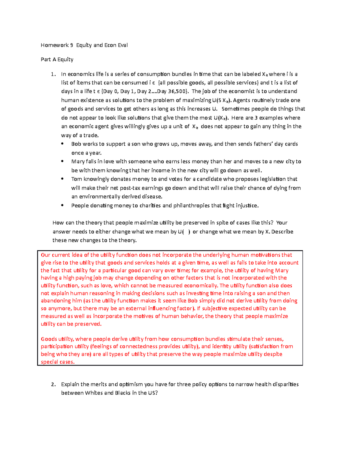 Homework 9 Econ Eval and Equity - Homework 9 Equity and Econ Eval Part ...