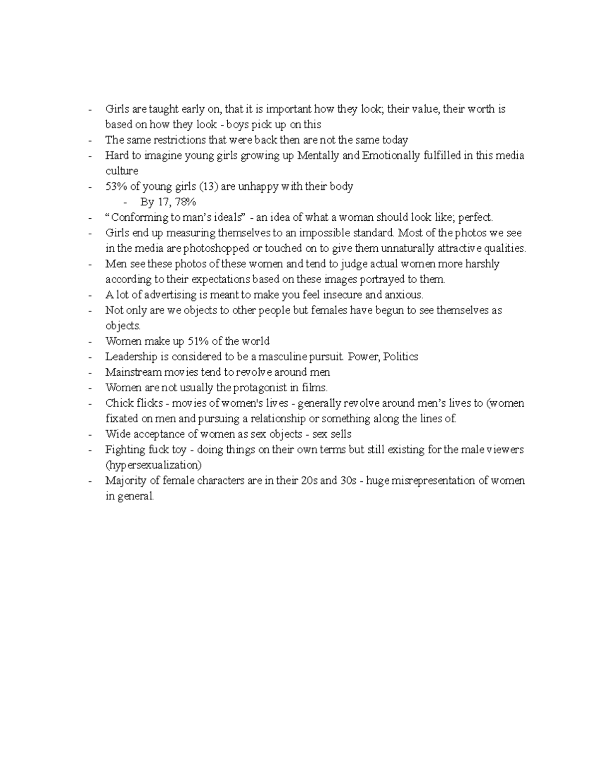 Notes on miss representation - Girls are taught early on, that it is ...