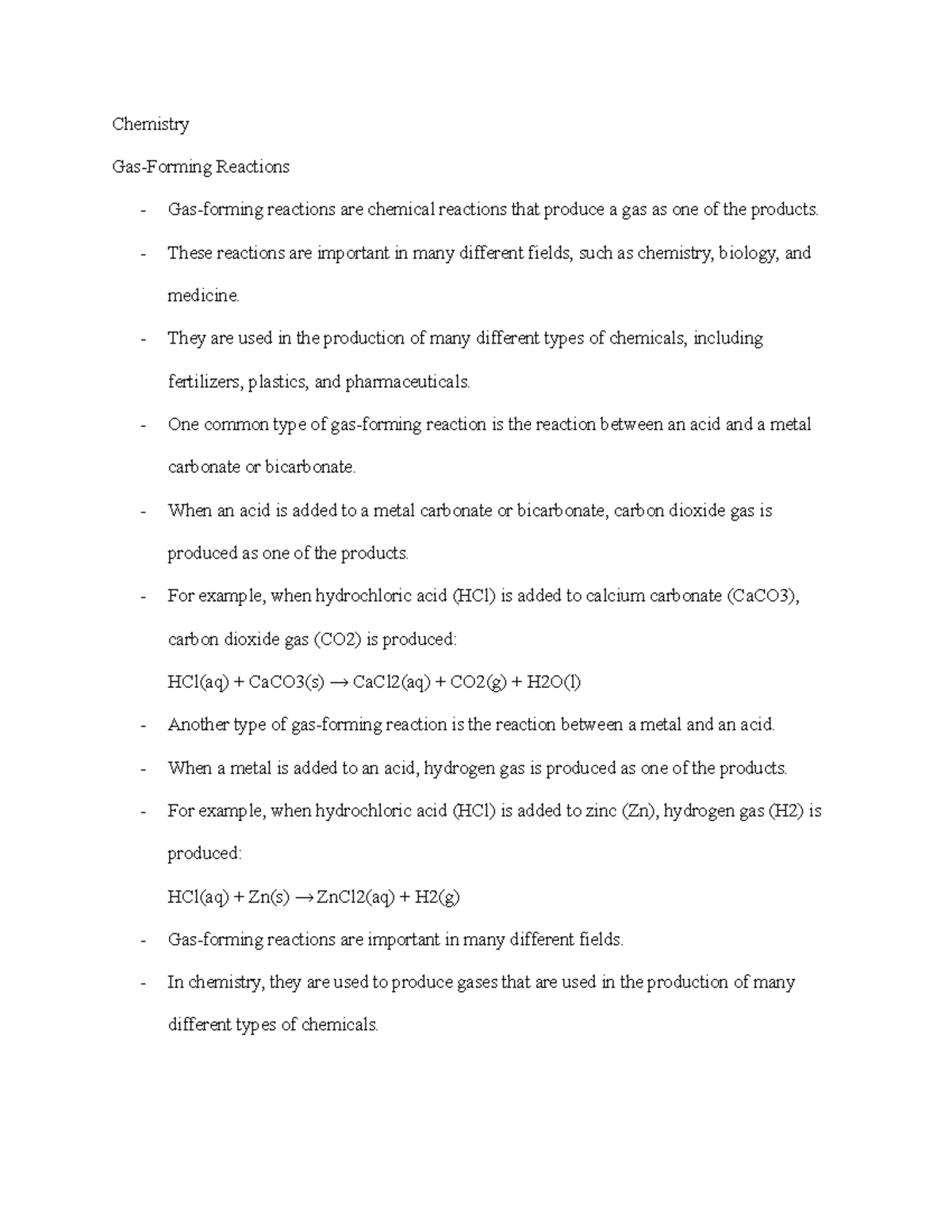 Chemistry-Gas Forming Reactions - Chemistry Gas-Forming Reactions - Gas ...