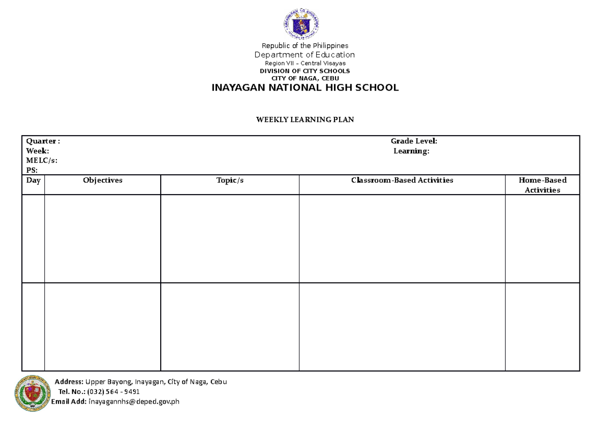 Weekly-learning-plan - Republic of the Philippines Department of ...