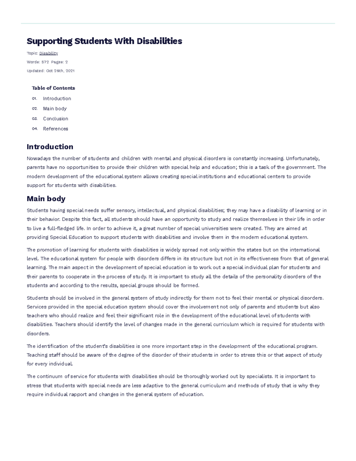 Supporting Students With Disabilities Free Essay Example - Supporting ...