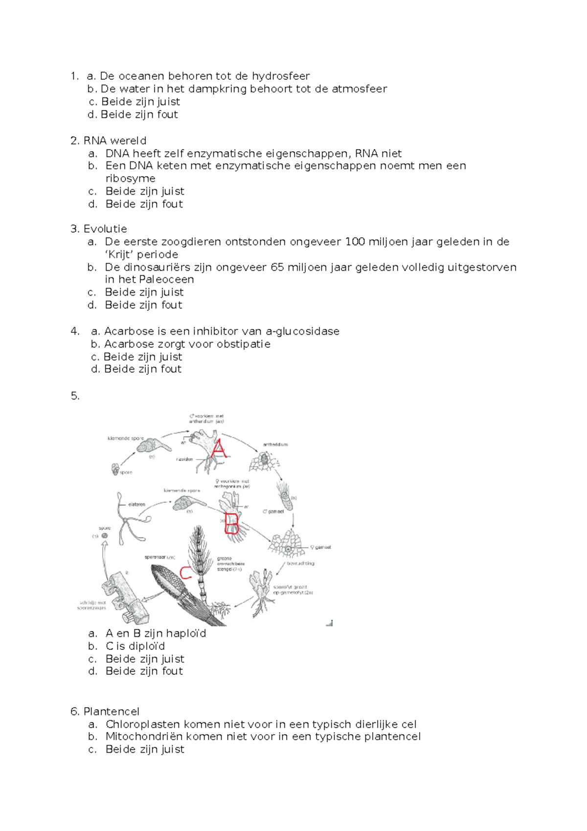 Examenvragen - a. De oceanen behoren tot de hydrosfeer b. De water in ...