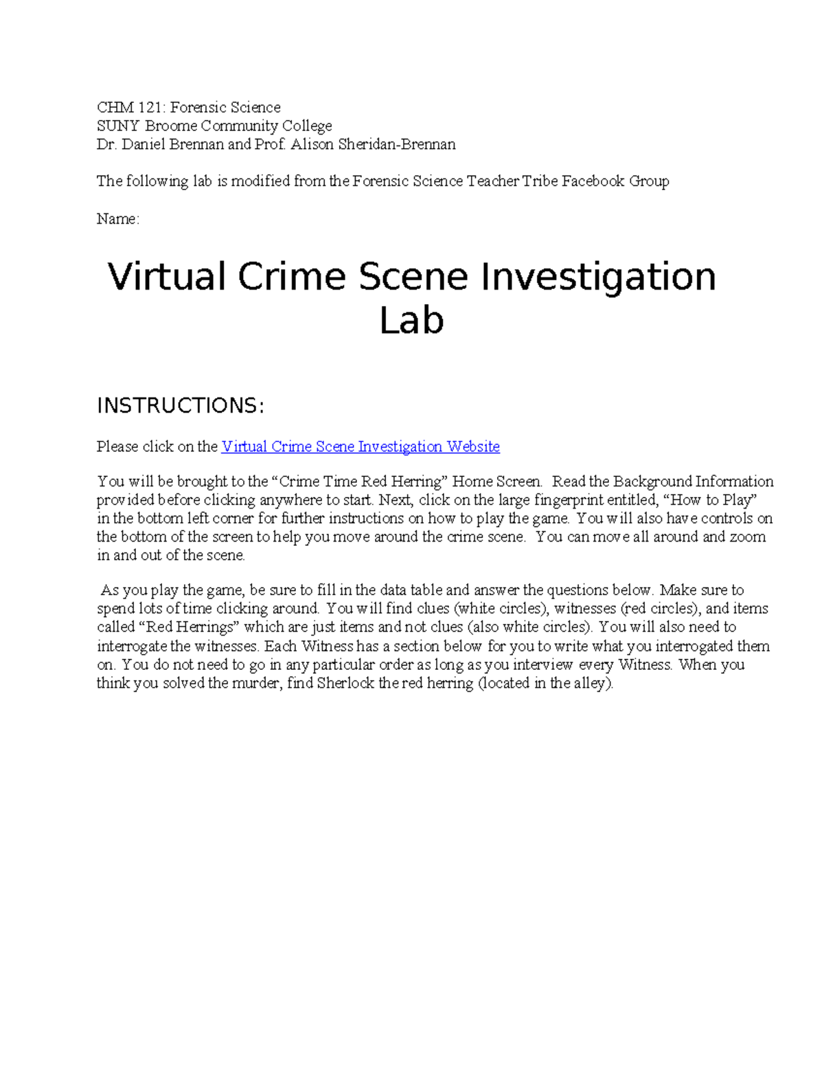 CHM121Virtual Crime Scene Lab Devyn Badia - CHM 121: Forensic Science ...