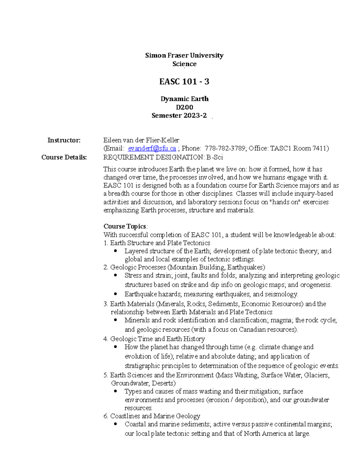 EASC 101 Spring 2023 Course Outline - Simon Fraser University Science ...