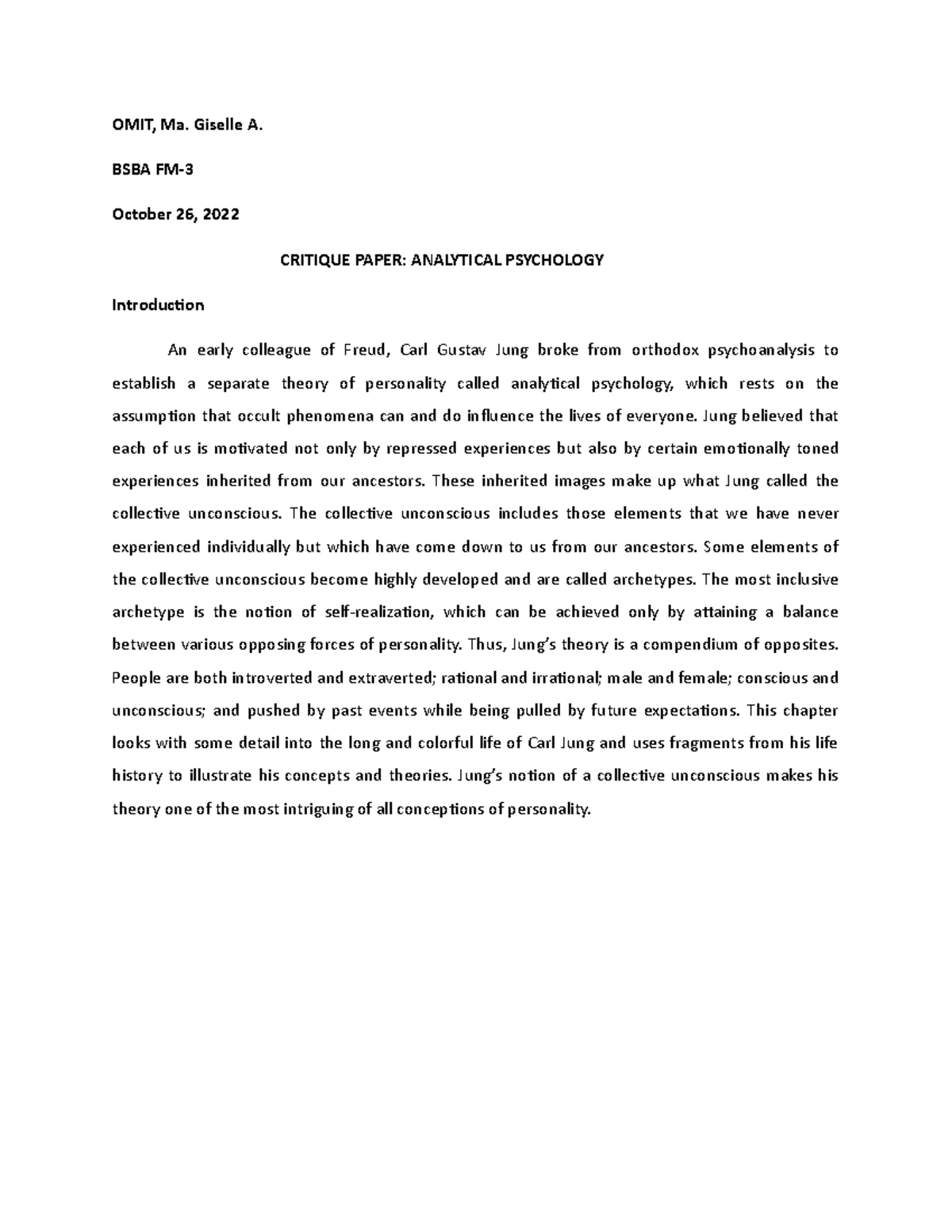 Critique-Paper - critique paper - OMIT, Ma. Giselle A. BSBA FM- October ...