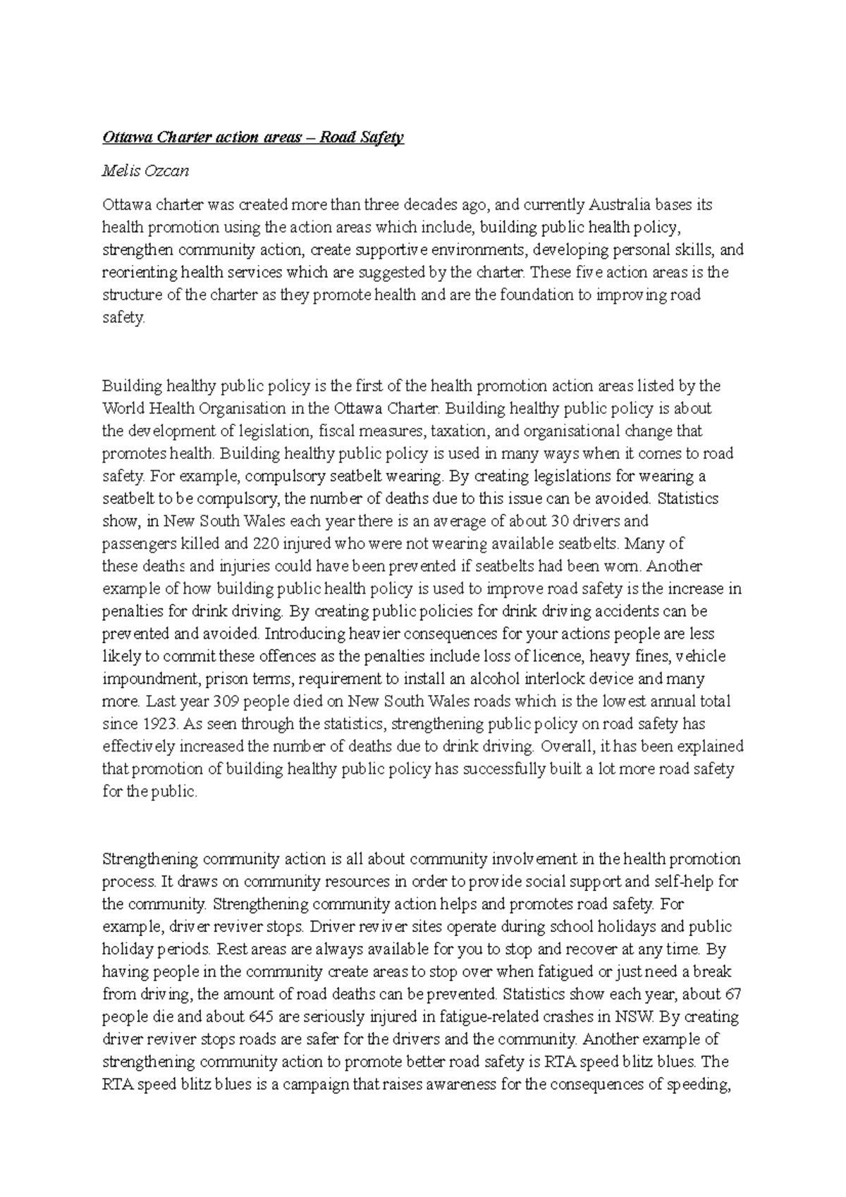 Otawa charter asigment - Ottawa Charter action areas – Road Safety ...