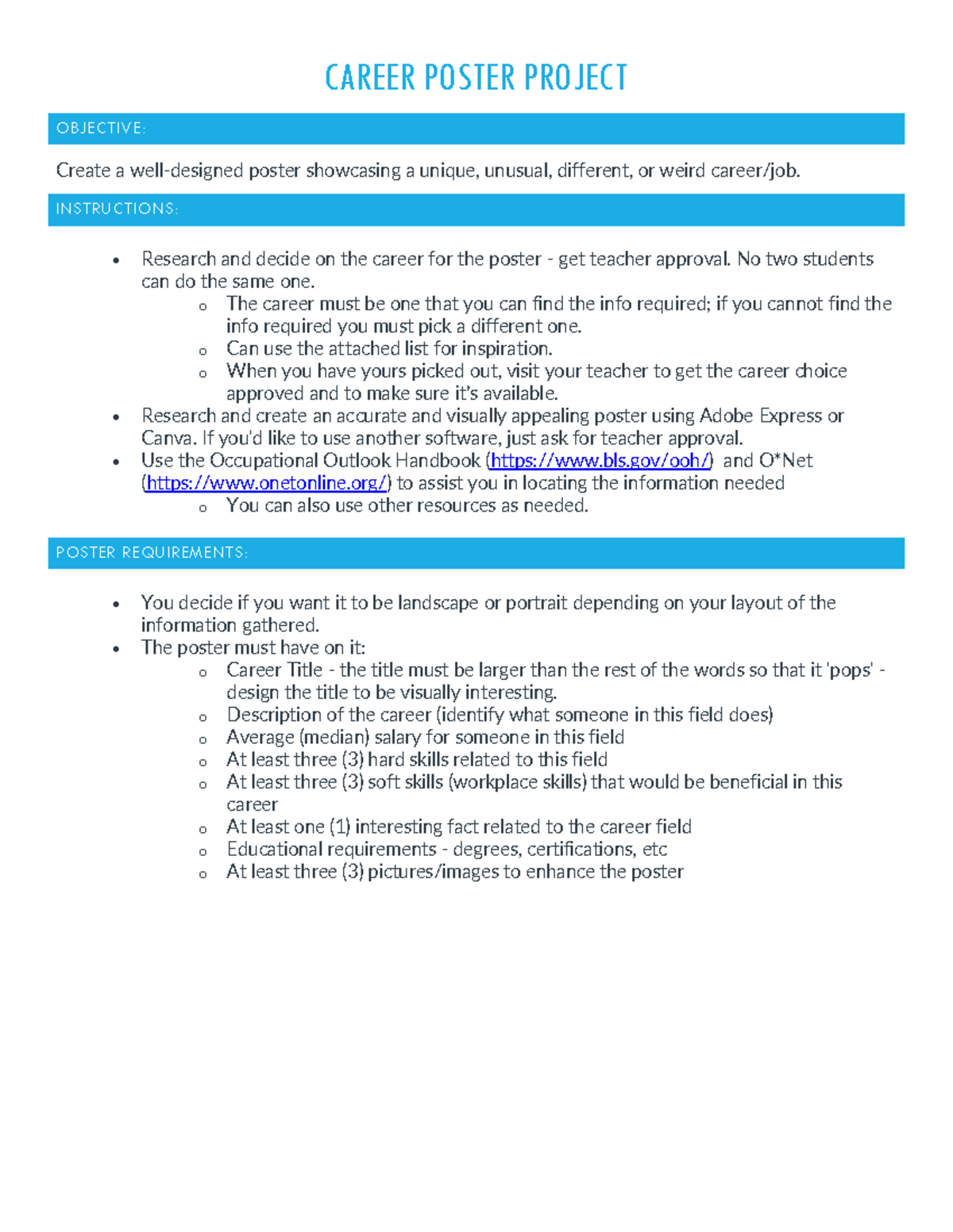 Unusual Career Poster Project - CAREER POSTER PROJECT OBJECTIVE: Create ...