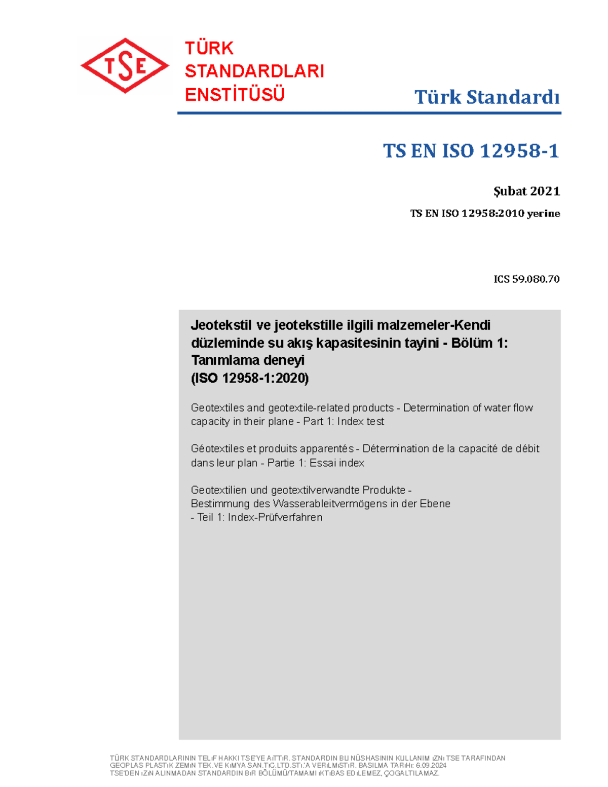 TS EN ISO 12958 1 - chemical - TS EN ISO 12958- Şubat 2021 ICS 59. TS ...