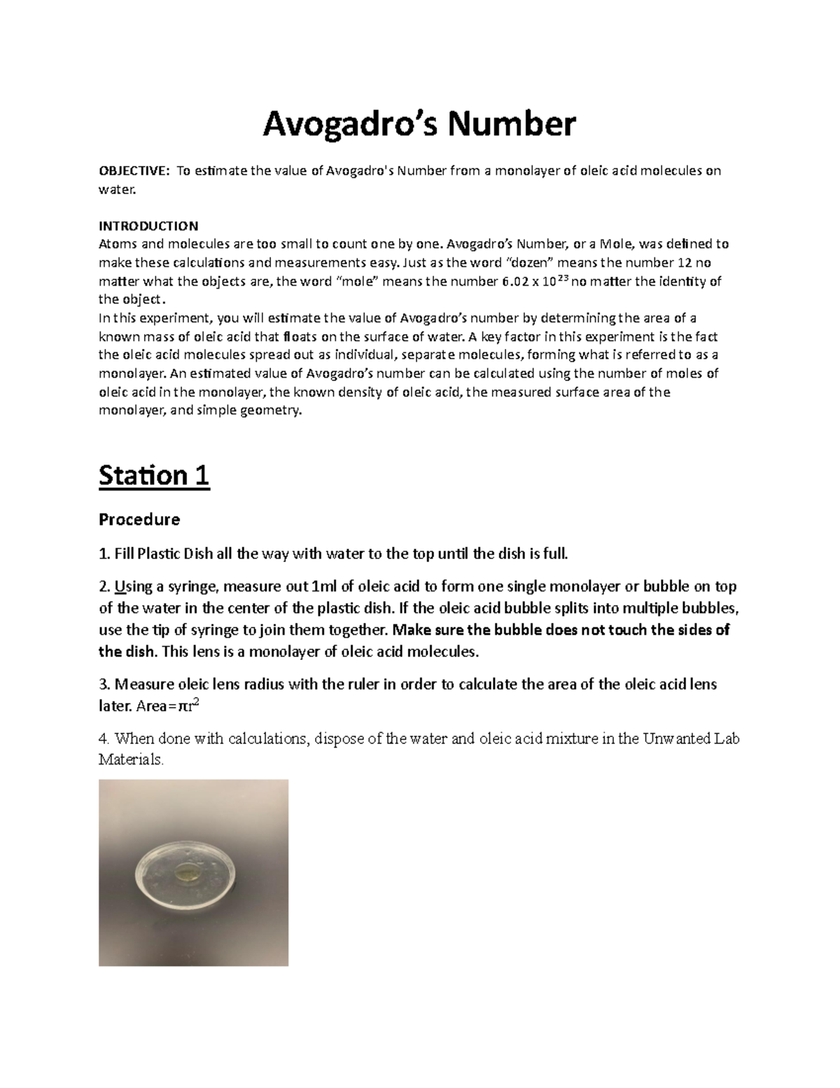 Chem 105 Avogadro's Number Lab - Avogadro’s Number OBJECTIVE: To ...