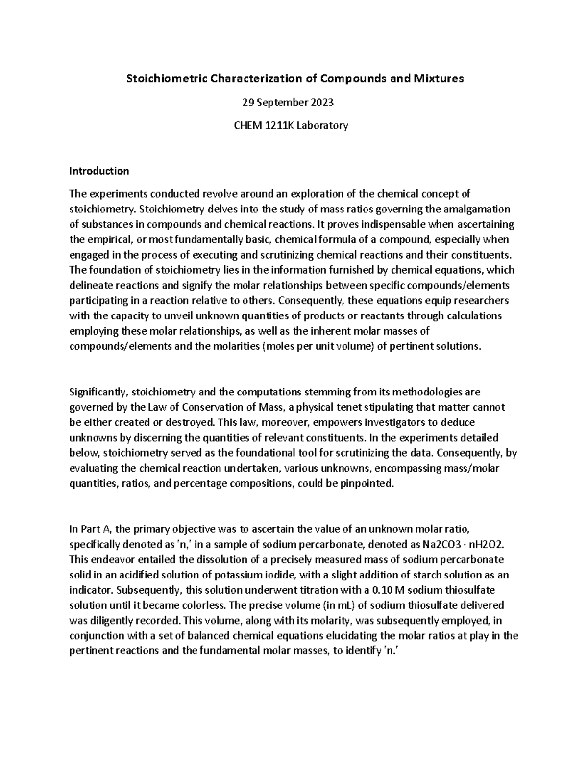Abbreviated Report, Stoichiometric Characterization-2 - Stoichiometric ...