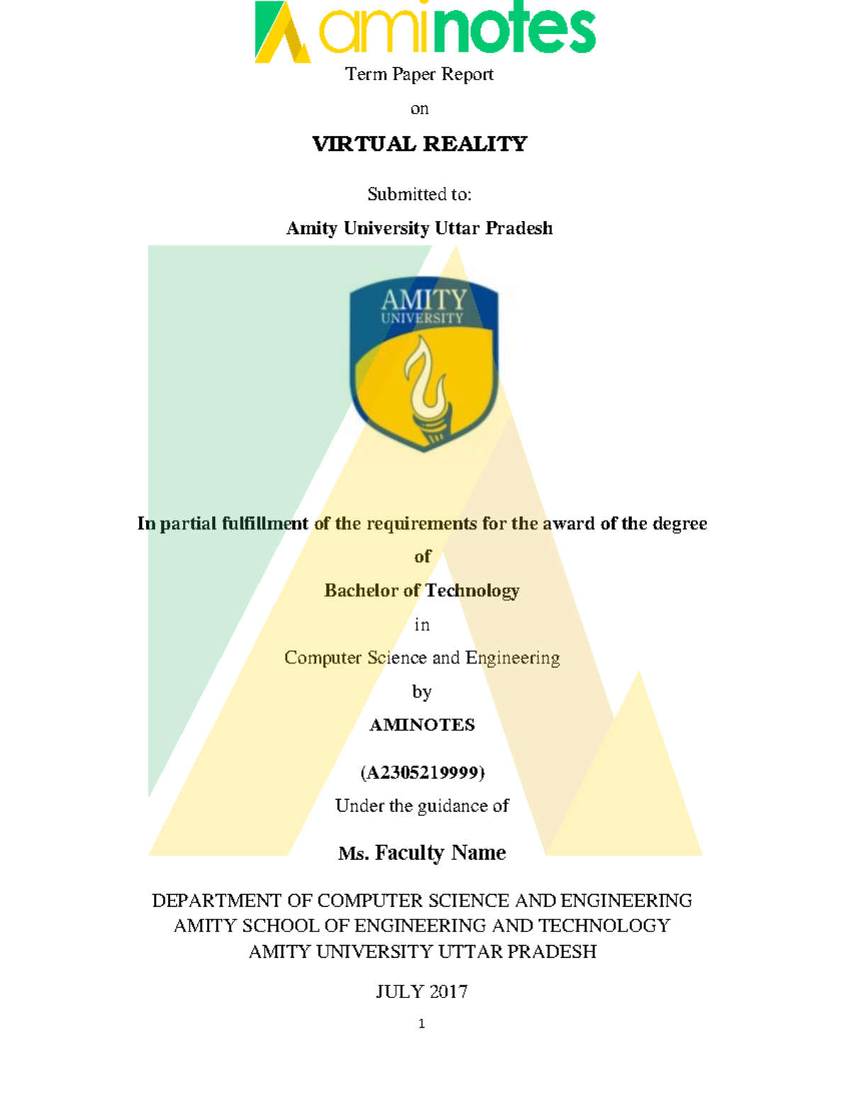 Aminotes - NTCC Project Virtual Reality - Term Paper Report on VIRTUAL ...