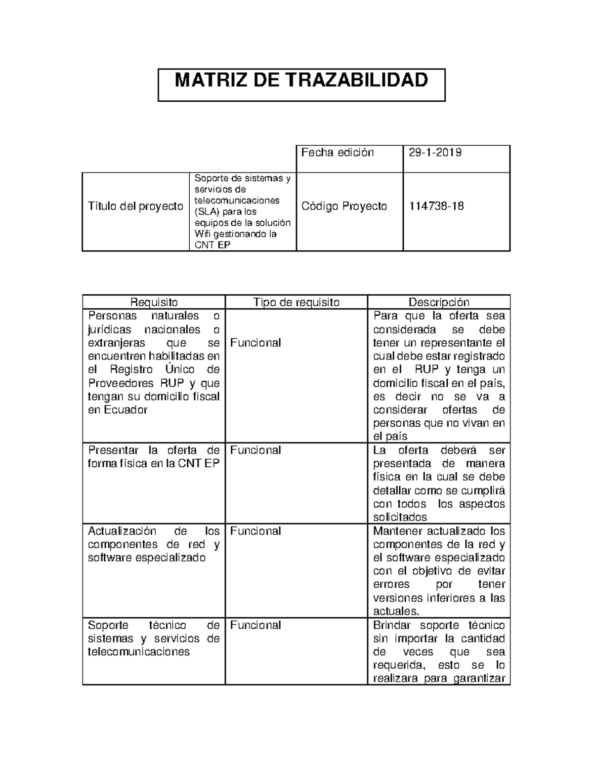 Matriz DE Trazabilidad - MATRIZ DE TRAZABILIDAD Título del proyecto ...