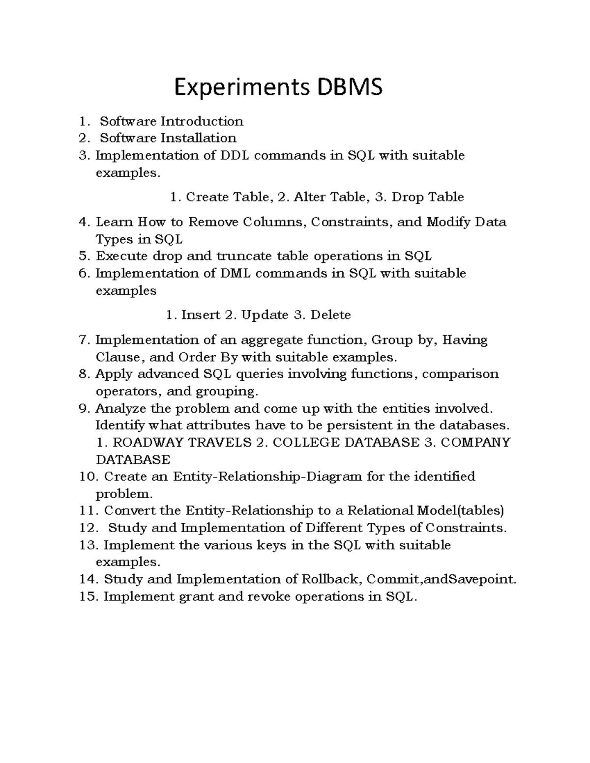 Experiments Dbmslist - Notes - Experiments DBMS Software Introduction ...