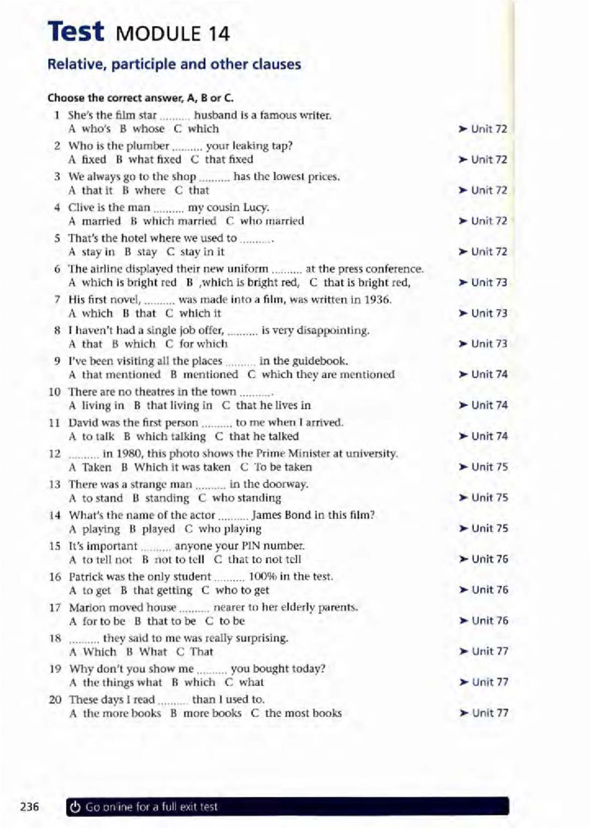 Relative clauses - Test MODULE 14 Relative, participle and other ...