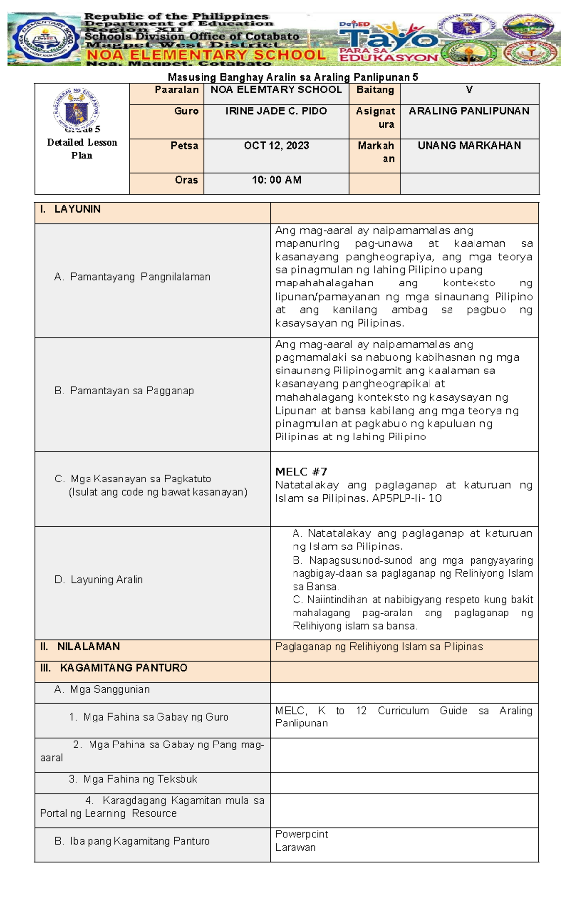 COT-AP Q1-W7 - LESSON PLAN - Masusing Banghay Aralin sa Araling ...