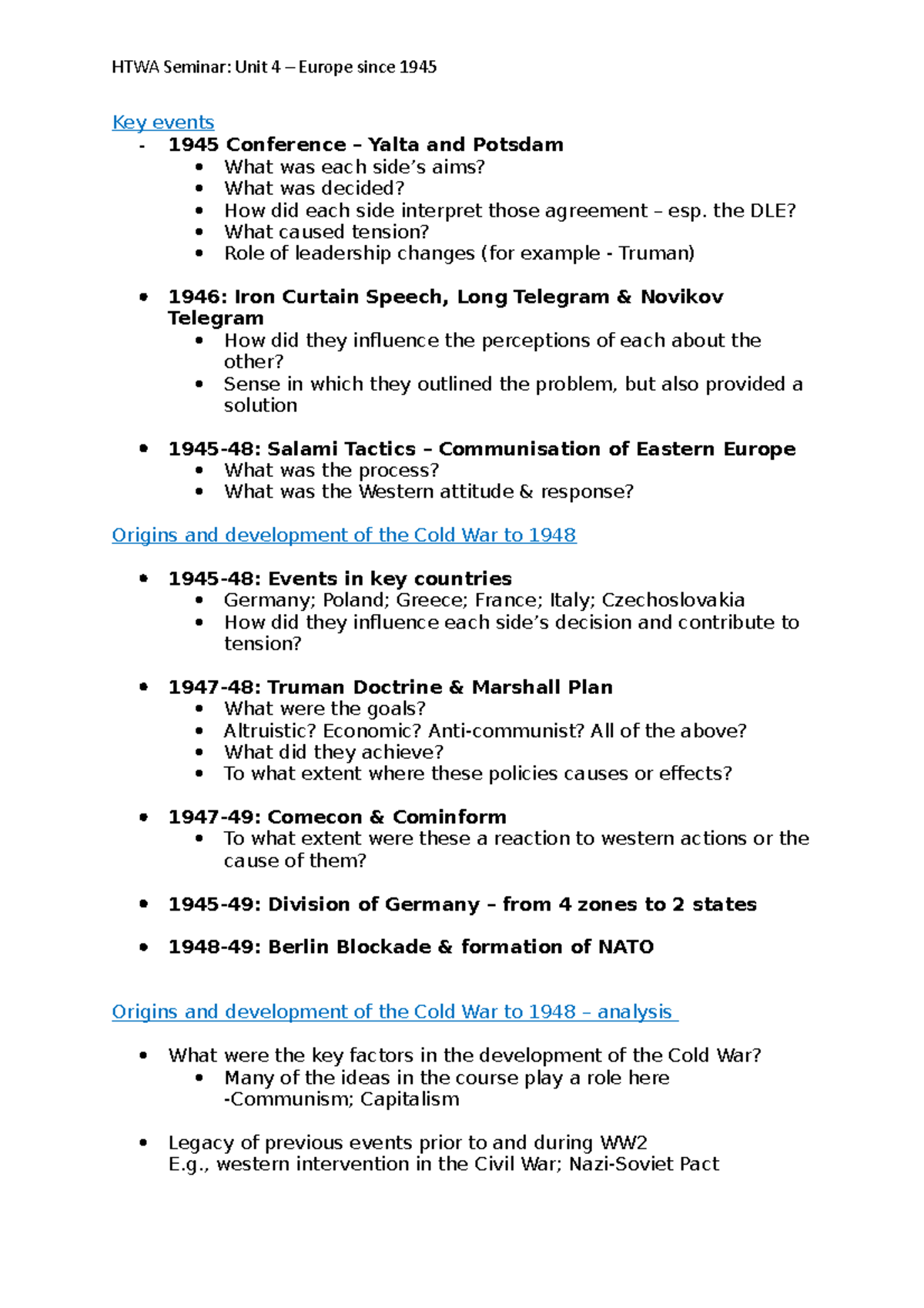 HTWA Seminar - Key events - 1945 Conference – Yalta and Potsdam What ...