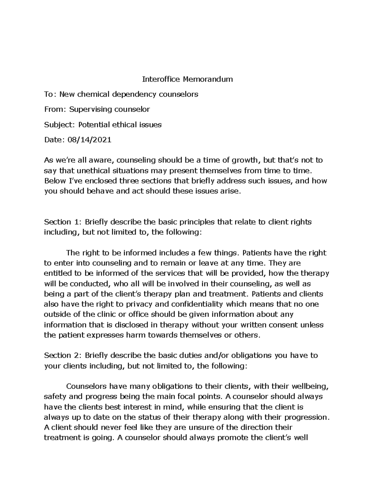 CJHS337 unit 2 Discussion Board - Interoffice Memorandum To: New ...