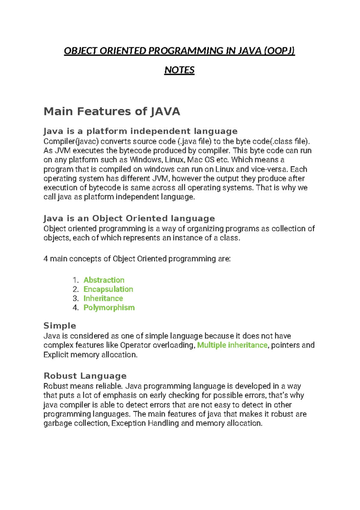 Object Oriented Programming IN JAVA - OBJECT ORIENTED PROGRAMMING IN ...