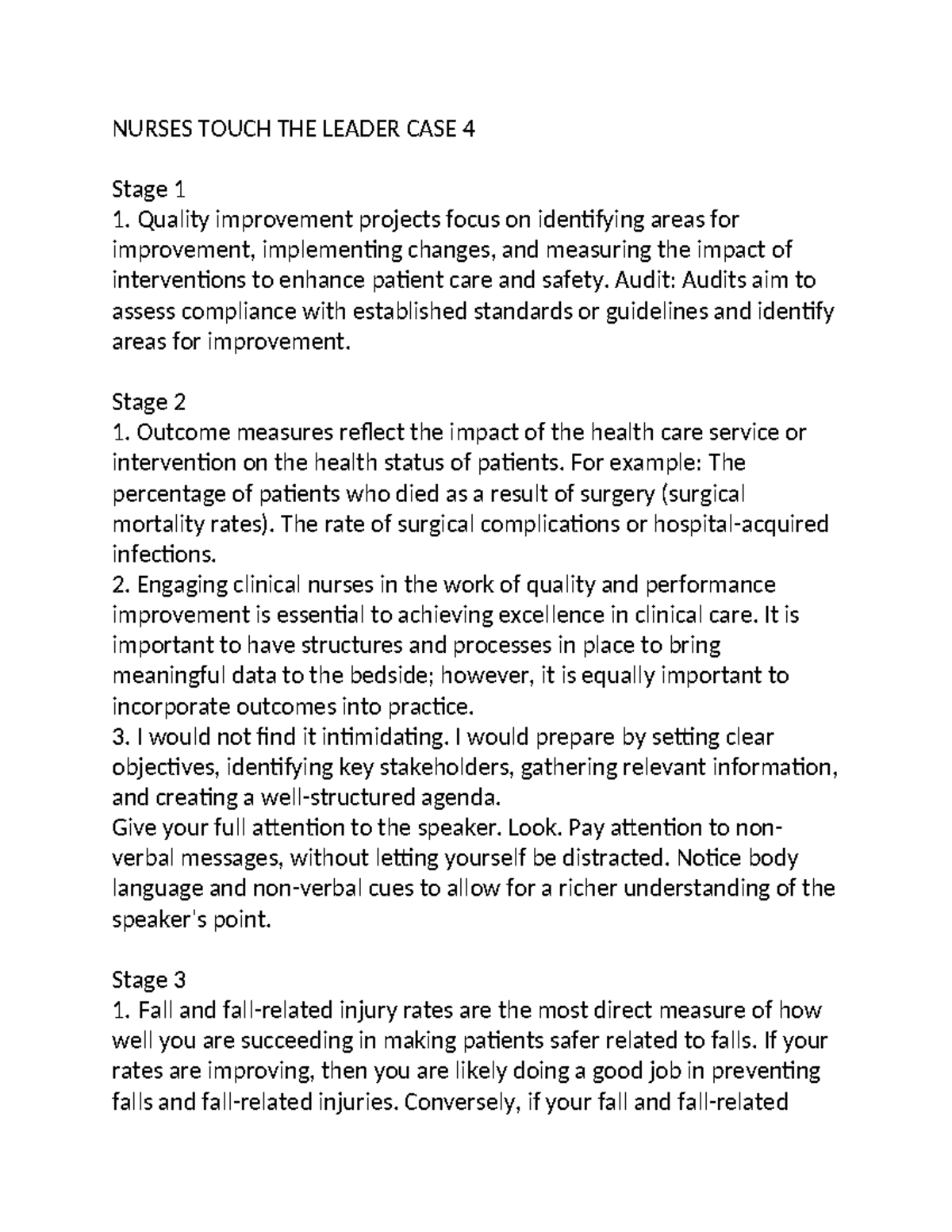 Nurses Touch THE Leader CASE 4 - NURSES TOUCH THE LEADER CASE 4 Stage 1 ...